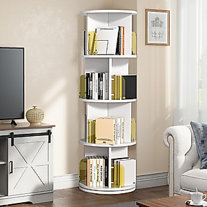 VECELO Rotating Bookshelf, 4-Tier Small Corner Display with Acrylic Window, Ideal Storage Solution for Kids and Adults in Bedrooms, Living Rooms, Space Efficient and Elegant White Design