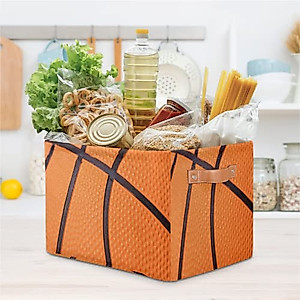 AUUXVA Basketball Texture Storage Bins Baskets Fabric Laundry Baskets, Sport Basketball Storage Cube Boxes Organizer Bag Bin for Toy Organizing Book Storage Shelves Nursery Closet