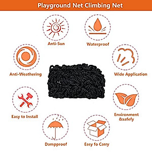 TWSOUL Playground Net, 3.3FT*6.6FT Climbing Cargo Net Rock Climbing Net Rope Ladder for Kids and Adult Military Climbing, Net Indoor Outdoor Climbing, Jungle Gyms, Treehouse, Obstacle Courses, Black