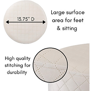 BIRDROCK HOME Round Cream Velvet Ottoman Foot Stool with Lattice Design – Soft Compact Padded Stool – Gold Trim - Great for The Living Room or Bedroom – Decorative Furniture – Foot Rest