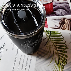 sweet grain 20oz Coffee Tumbler - Stainless Steel Double Wall Insulated Constellation Tumbler with Lid and Straw, Personalized Zodiac Gifts for Birthday/Bachelor Party - Cancer