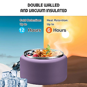 BOSEDSANG 13.5oz Soup Thermo for Hot Food Kids with Buckle Lid Insulated Vacuum Food Jar Wide Mouth Leakproof Stainless Steel Lunch Container (Purple)