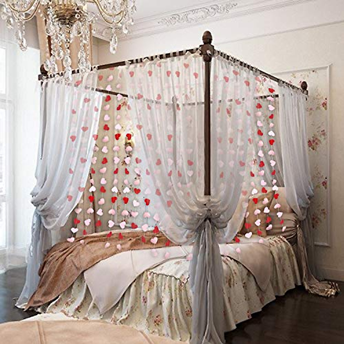 Heart Garland Banner Valentine's Day Decorations, Wedding Decor, Mother's Day| Paper Heart Hanging Banner | Engagement Decorations, Baby Shower Bridal Love Anniversary | Valentines Photo Props | Background decor, Wall Decorations, Curtain and Window Displ