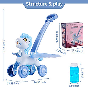 ZAYOR Bubble Machine for Kids,Fun Cute Horse Bubble Mower with Music Lights,Summer Outdoor Push Toy for Beach,Garden,Park,Lawn Game,Preschool Baby Toddler Birthday Toys Gifts for Boys 3-8 Year Old