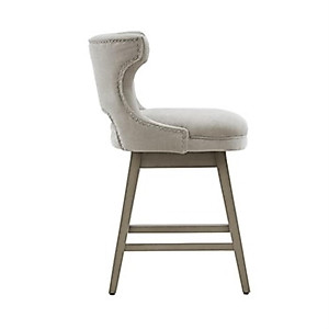 Madison Park Emmett Swivel Stool-Chic Modern, Scoop Back, Counter Height Barstool, Kitchen Island Chair Solid Wood Legs, Silver Nailhead Accent, Assembly Required, 21" W x 22" D x 37" H, Light Grey