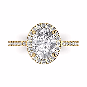 Yellow 14k Gold Halo Solitaire W/Accents Bridal Engagement Promise Ring 2.27 Ct Oval Cut Clear Simulated Diamond Sz 7.25