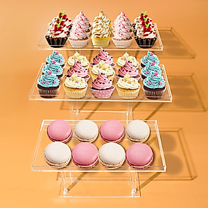Clear Acrylic Dessert Table Display Set, Cupcake Stand Dessert Stands Buffet Risers for Cupcakes Dessert Pastry Food Treat Tier Serving Tray Stand for Wedding Birthday Party Baby Shower (Square)