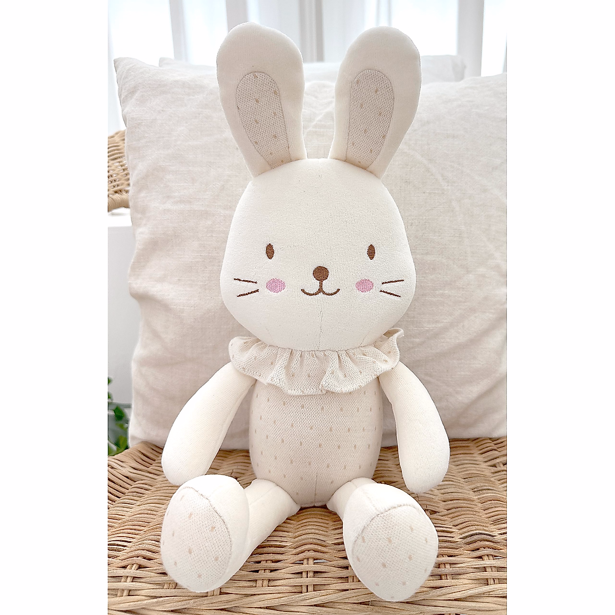 Super Soft Organic Cotton Baby First Friend, Attachment Doll for Baby, Pillow Buddy, Plush Animal Toys, Stuffed Animal Bunny, Chubby Cheeks Frill Bunny