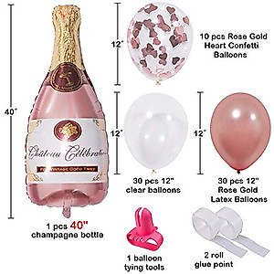 Champagne Bottle Balloon Kit, 40" Champagne Wine Bottle Rose Gold Balloon and 70PCS Balloons Garland Arch Kit Rose Gold Confetti Balloons for Wedding Birthday Bachelorette Bridal Shower Party Decorations