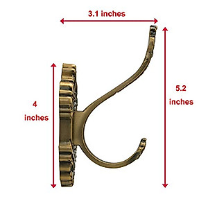 SDH Rustic Coat Hooks - Wall Mounted Towel Hooks - Aluminum Heavy Duty Wall Hooks for Hanging Coats Purse Bags & Clothes in Bathroom & Hallway, Crown Themed Pack of 2 Antique Brass Utility Hooks