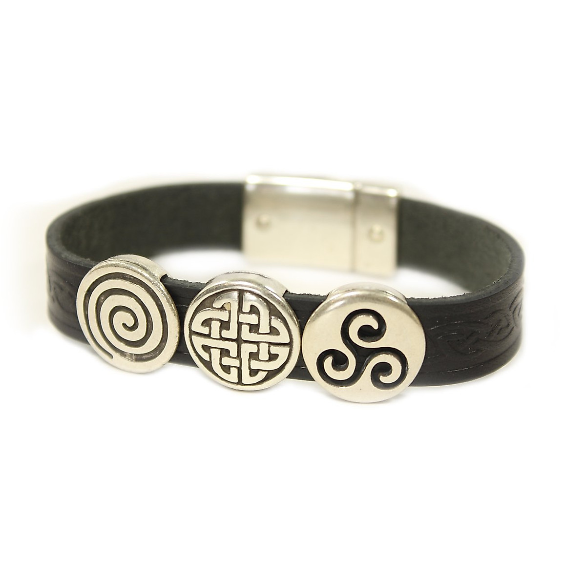 Biddy Murphy Celtic Leather Bracelet Irish Charms Black 7 1/2 Inches Made in Ireland