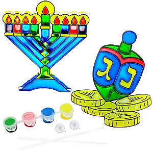 The Dreidel Company Hanukkah Suncatcher, Stained Glass Look, Chanuka Decorations, Paint Your Own Menorah and Dreidel, Fun and Educational (Single)