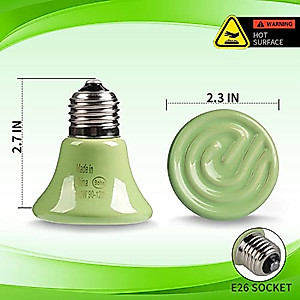 100W Mini Reptile Heat Lamp Bulb 4 Pack, Pet Infrared Ceramic Heat Emitter for Amphibian, Brooder Coop, Aquarium, Lizard, Lambs, Snake, No Light, Green