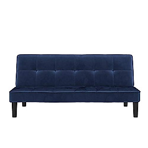REALROOMS Tyler Velvet Upholstered Futon, Convertible Sofa Bed & Couch, Blue