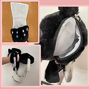 Liokoon Black Cat Plush Backpack Stuffed Animal Bag Purse Cute Kawaii Stuff Plushie Gift for Adults Women