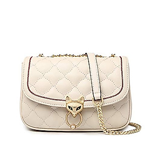 FOXER Small Crossbody Bags for Women, Split Cowhide Trendy Design Ladies Mini Cell Phone Purses with Metal Chain Strap Women's Quilted Shoulder Bags Girls Fashion Cross Body Purses (White)
