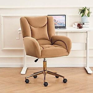 Hommoo Desk Chair with Wheels and Arms Velvet Comfortable Desk Chair for Home Office Height Adjustable Vanity Chair Modern Task Chair Computer Desk Chair Coffee