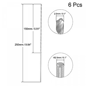 uxcell HSS(High Speed Steel) Extra Long Twist Drill Bits, 2.5mm Drill Diameter 250mm Length 6 Pcs