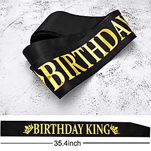 Birthday King Crown and Birthday King Sash,Birthday Gifts For Men , Birthday Party Prom Decoration For Men (Gold-1)