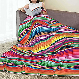 Mexican Blanket Serape Stripe Pattern Colorful Full Fleece Throw Cloak Wearable Blanket Flannel Fluffy Comforter Quilt Nursery Bedroom Bedding King Size Plush Soft Cozy Air Conditioner Blanket