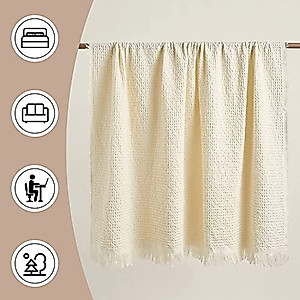ZonLi Throw Blanket 57 x75 inch Breathable Waffle Weave Throw Blanket for Couch and Bed Versatile Cozy Blanket with Fringes Moderate Thickness and Suitable for Indoor & Outdoor (Beige)