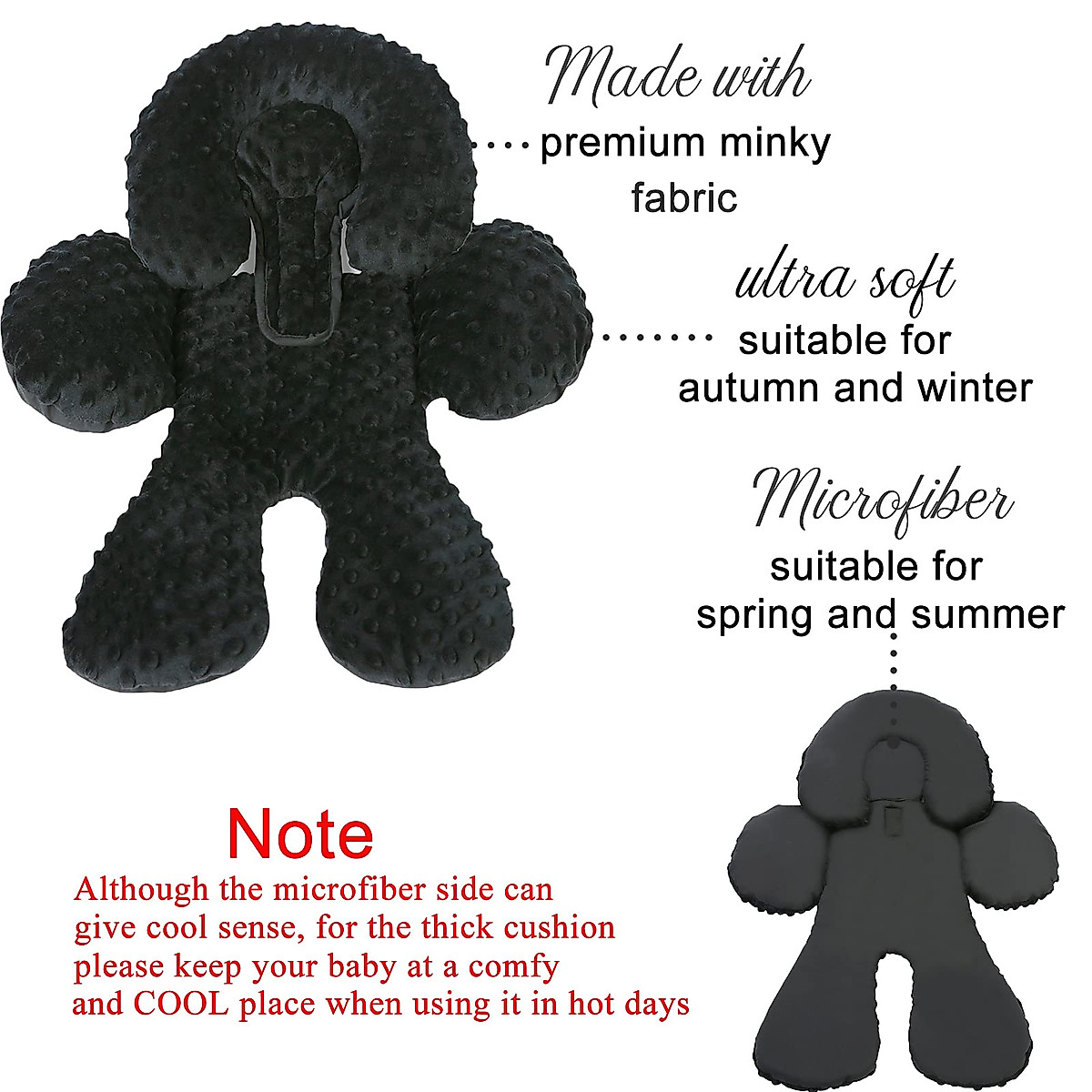 Pro Goleem Infant Car Seat Insert, Baby Head Neck Body Support, Soft Minky Newborn Car Seat Insert, 2-in-1 Reversible, Boys and Girls, Black