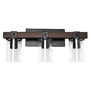 Elegant Designs VT1009-BWN Industrial Rustic Lantern Restored Wood Look 3 Light Bath Vanity, Brown