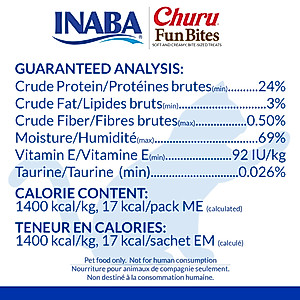 INABA Churu Fun Bites for Cats, Soft & Chewy Baked Chicken Wrapped Filled Cat Treats with Taurine, 0.42 Ounces Each Tetra, 18 Tetras (3 per Bag), Chicken Recipe