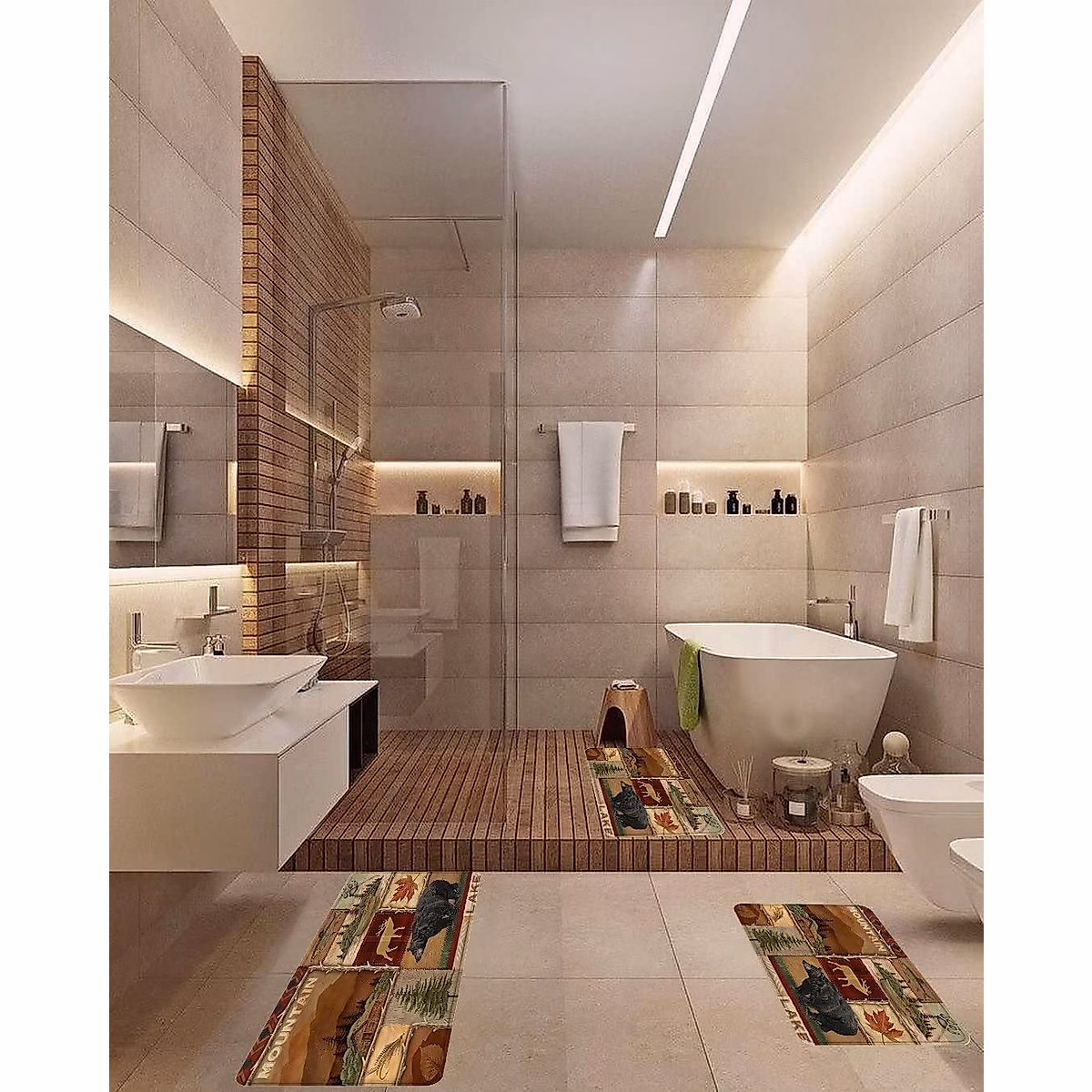 Rustic Cabin Wildlife Kitchen Rug Sets 3 Piece Maple Leaf Bear Moose Deer Country Comfort Mat Farmhouse Floor Mats Washable Doormat Anti Fatigue Non-Slip Kitchen Runner Rugs Bedroom Area Carpet