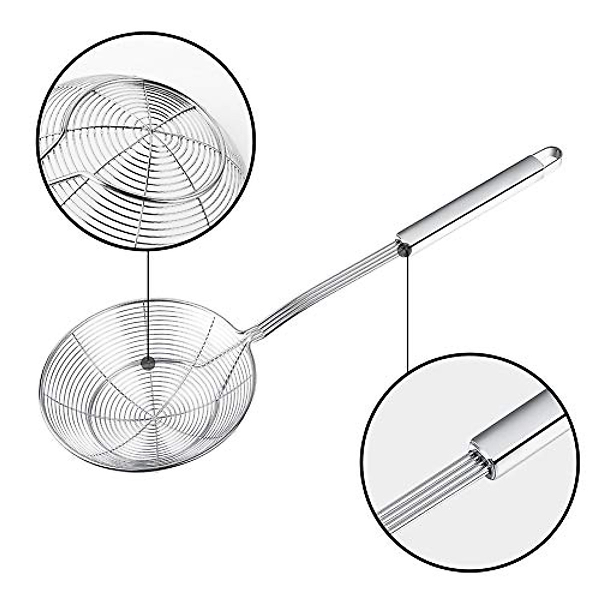 Spider Strainer Skimmer, Swify Stainless Steel Asian Strainer Ladle Frying Spoon with Handle for Kitchen Deep Fryer, Pasta, Spaghetti, Noodle, 5.5 Inch