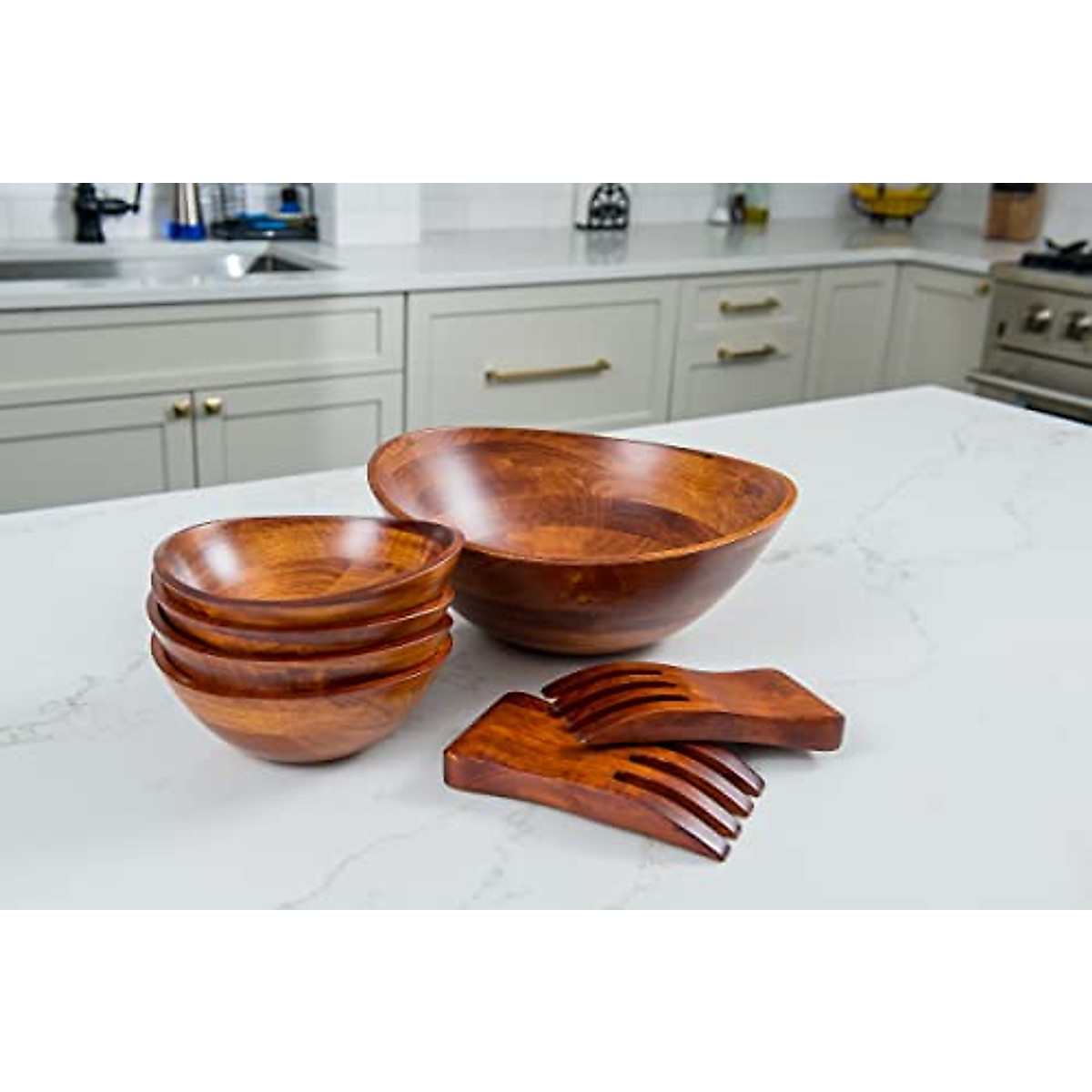 Lipper International Cherry Finished Salad Hands, 3.75" x 6.75" x 1.88", One Pair