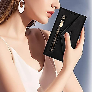 Crossbody Case for iPhone 13 Pro Max Phone Case Wallet Purse with Lanyard Strap Credit Card Holder 6.7'', PU Leather Protective Handbag Zipper Women Girl (Black)