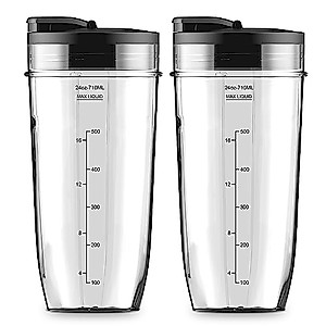 2 Pack Replacement 24oz Nutri Ninja Blender Cup with Leakproof Lid, 24 Oz Cups For Ninja Auto iQ BL480 BL482 BL642 BL682 BL450 BN401 BN751 BN801 Foodi SS351 SS151 SS401 Ninja Blender Auto iQ Blade