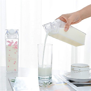 Fanovo 17oz Milk Carton Water Bottle Clear Milk Bottles Transparent Drinking Cup Reusable Creative Eco Leakproof Bottles with 2 Silicone Straws & 2 Cleanning Brushes for Camping Sports Travel