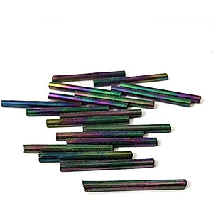 Teekos 25mm Long 50pcs Czech Glass Bugle Beads Line Tube Loose Seed Briolette Sewing Spacers Tassel Necklace Jewelry Bracelet Dress DIY - (Color: Gold)