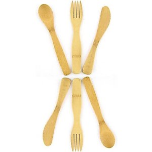 JapanBargain 3806, Large Bamboo Spoon Fork and Butter Spreader Set for Eating or Cooking Dishwasher Safe, Set of 6