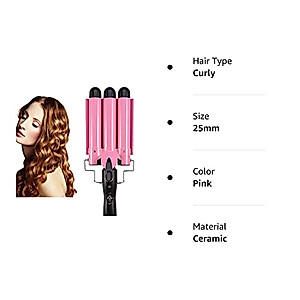 3 Barrel Hair Curling Iron Wand Temperature Adjustable 25mm Hair Waver（Pink）