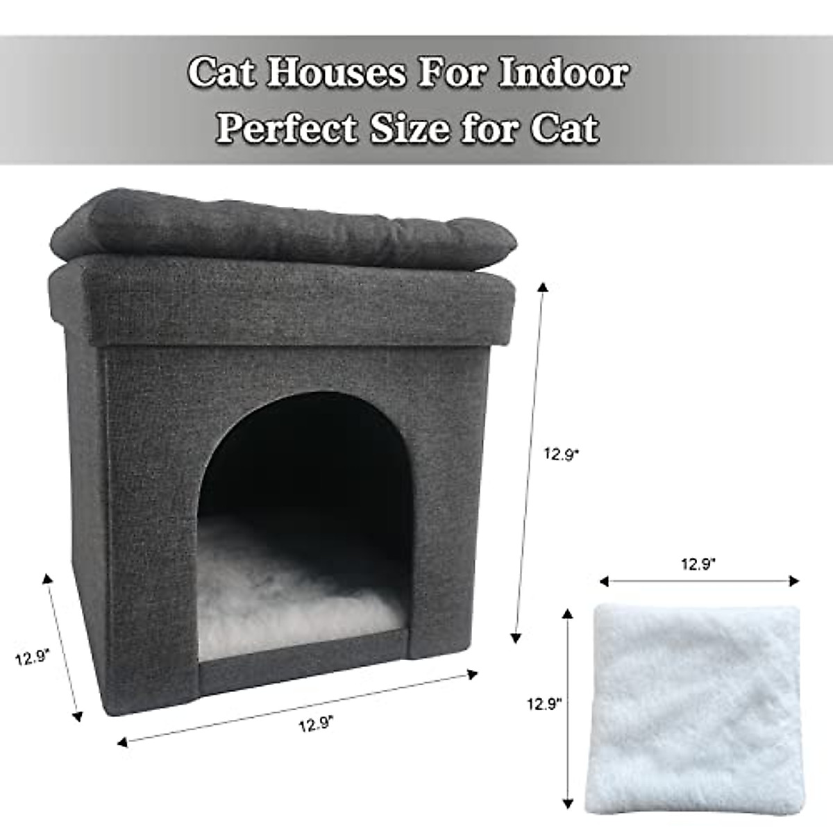 SICZON Cat House Ottoman, Modern Cat Condo for Indoor, 13"x13"x13" Foldable Cat Cube Bed for Kitten Sturdy Structure with Removable Lid