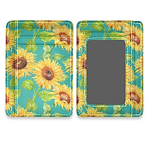 Linomo Thin leather Card Holder and Money Clip Vintage Sunflower Pattern Wallet RFID Blocking for Men & Women