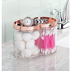 mDesign Plastic Canister Jar Organizer Set with Storage Lid - Home Decor Holder for Bathroom/Restroom Vanity Countertop, Cabinet - Holds Cotton Balls, Soap - Lumiere Collection - Clear/Rose Gold