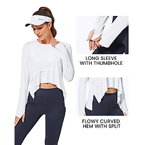 G4Free Women's Long Sleeve Workout Shirts UPF 50+ Sun Protection Crop Tops Lightweight Quick Dry Rash Guard Shirt (White,L)