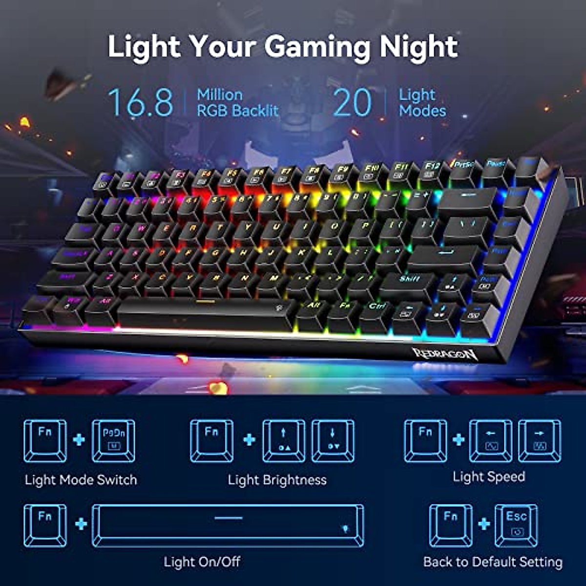 Mechanical Keyboard, Full RGB 75% Gaming Keyboard with Red Switches, Macro Editor Wired Keyboard 84 Keys for Windows Mac PC Laptop Tablet, K629-RGB