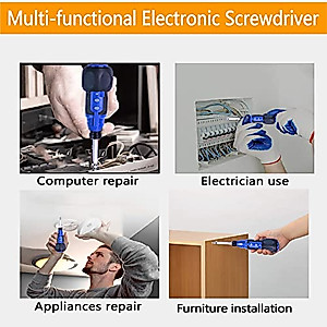 Terokota 3.6V Cordless Power Screwdriver, USB Rechargeable Electric Screwdriver with Philips, Flat, Hex, Star Bits, 1/4Socket Adapters, Magnetic Dual Heads Bit & LED Light