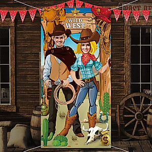 Western Party Decorations, 6 x 3 ft, Cowboy Photo Props Large Fabric West Themed Door Banner Background, Funny Western Games Supplies