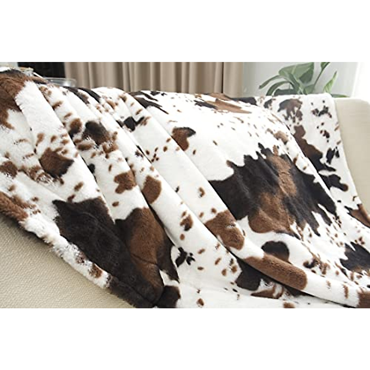 NativeSkins Faux Cowhide Throw Blanket (4.2 x 5.3 ft) - Plush and Cozy Cow Print