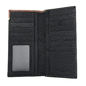 Texas West Western Tooled Genuine Leather Star Men's Long Bifold Wallet (Black)