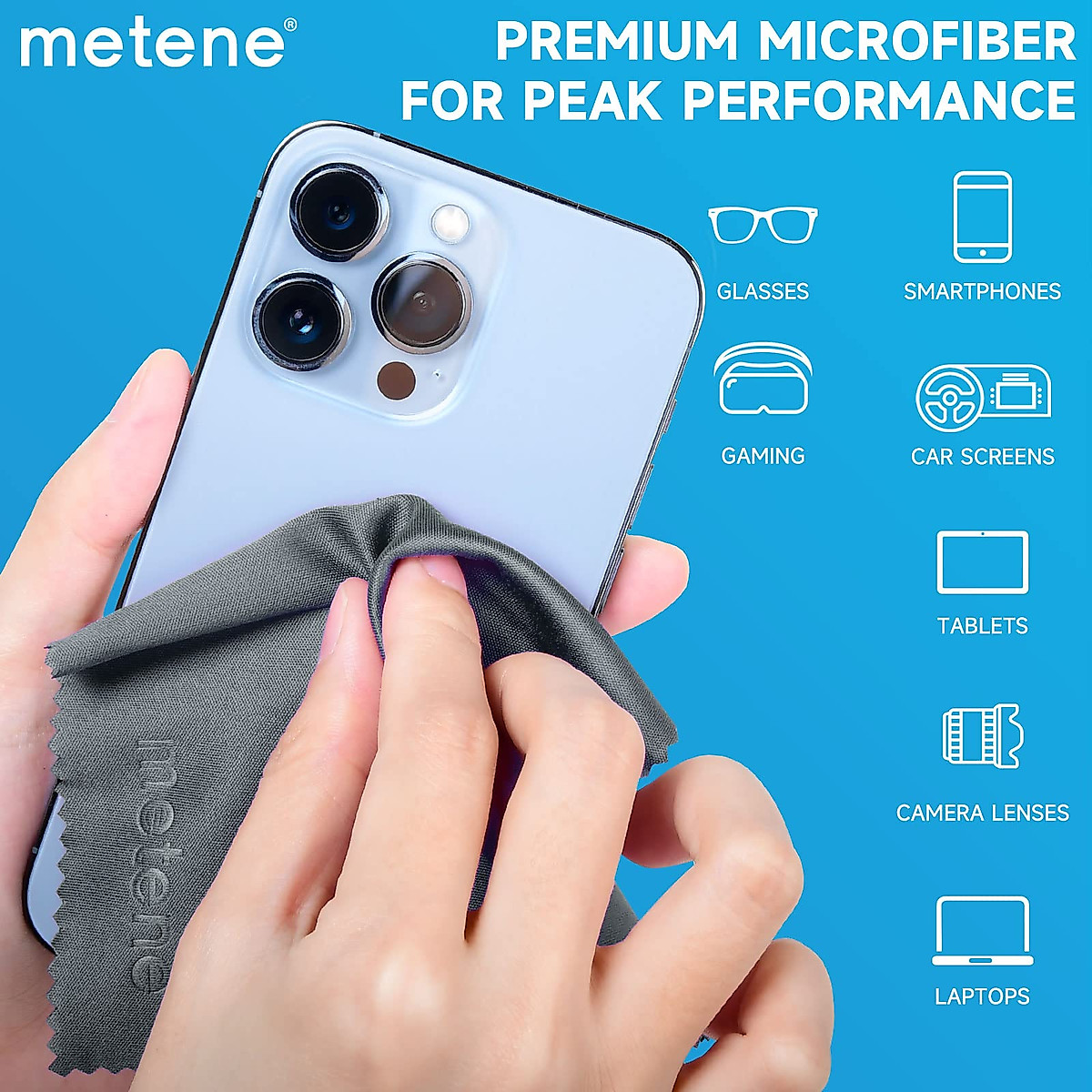 Metene 15 Pack Microfiber Cleaning Cloths (6"x7") in Individual Vinyl Pouches | Glasses Cleaning Cloth for Eyeglasses, Phone, Screens, Camera Lens and Other Delicate Surfaces Cleaner (Gray)