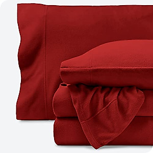Bare Home Super Soft Fleece Sheet Set - Split King Size - Extra Plush Polar Fleece, No-Pilling Bed Sheets - All Season Cozy Warmth (Split King, Red)