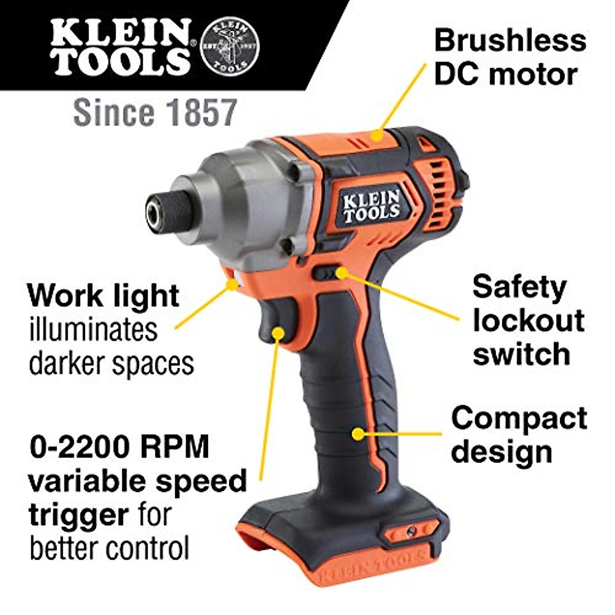 Klein Tools BAT20CD 20V Battery-Operated 1/4-Inch Impact Driver, Compact Design for Excellent Control in Tight Spaces (Tool Only)