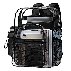 IMUXYUQ Clear Backpack Heavy Duty Clear Backpack With Front Accessory Pocket Reinforced Straps Built-In Key Hook Clear Backpacks, For School Work Sport Event